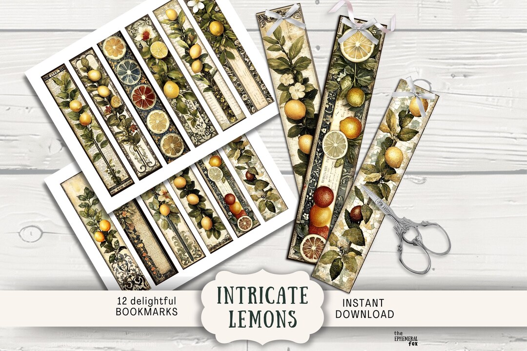 Vintage Lemons Printable Bookmarks, Junk Journal Digital Reader Library ...