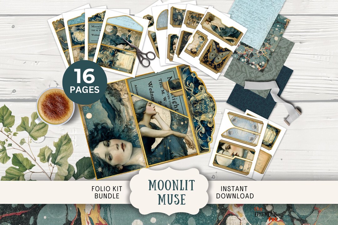 Moon Goddess Junk Journal Folio Kit, 16 Digital Mix and Match Pages ...