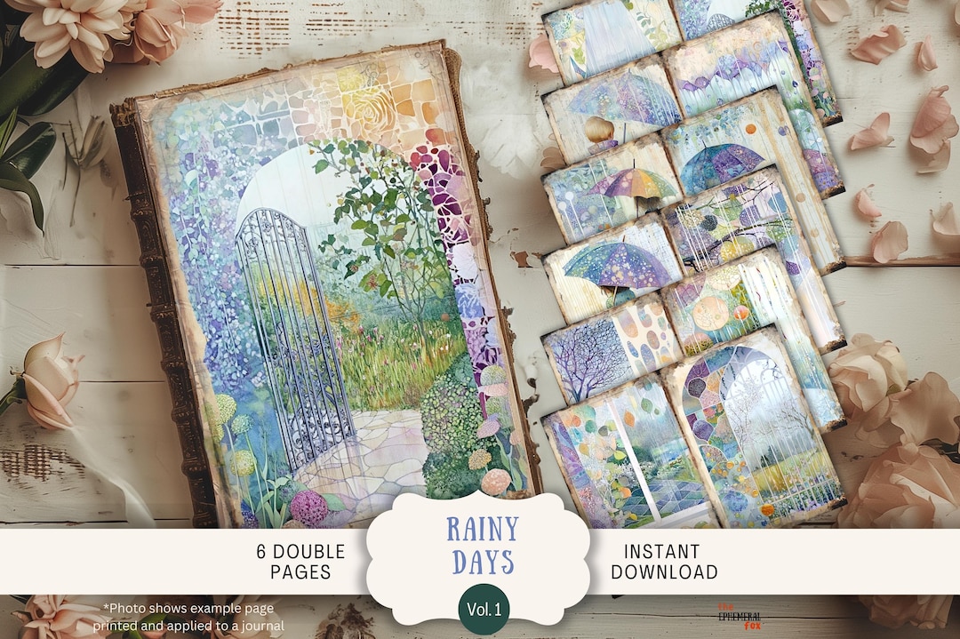 Rainy Day Junk Journal Pages 6 Digital Scrapbook Papers Printable ...