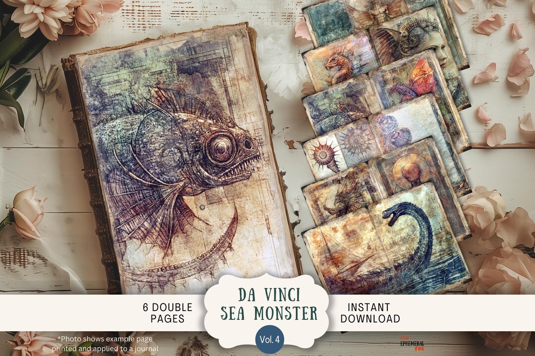 Sea Monster Junk Journal Pages 6 Digital Scrapbook Papers Printable ...