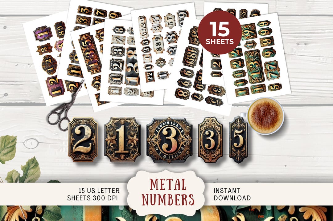Victorian Metal Numbers Junk Journal Printable Collage, Vintage ...