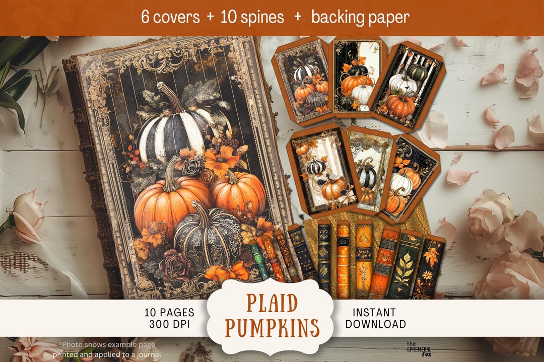 Cover Kit: Plaid Pumpkins Junk Journal Covers & Spines Digital Book ...