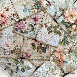 Vintage Tea Rose Junk Journal Pages 6 Digital Scrapbook Pages 11 X 8.5 ...