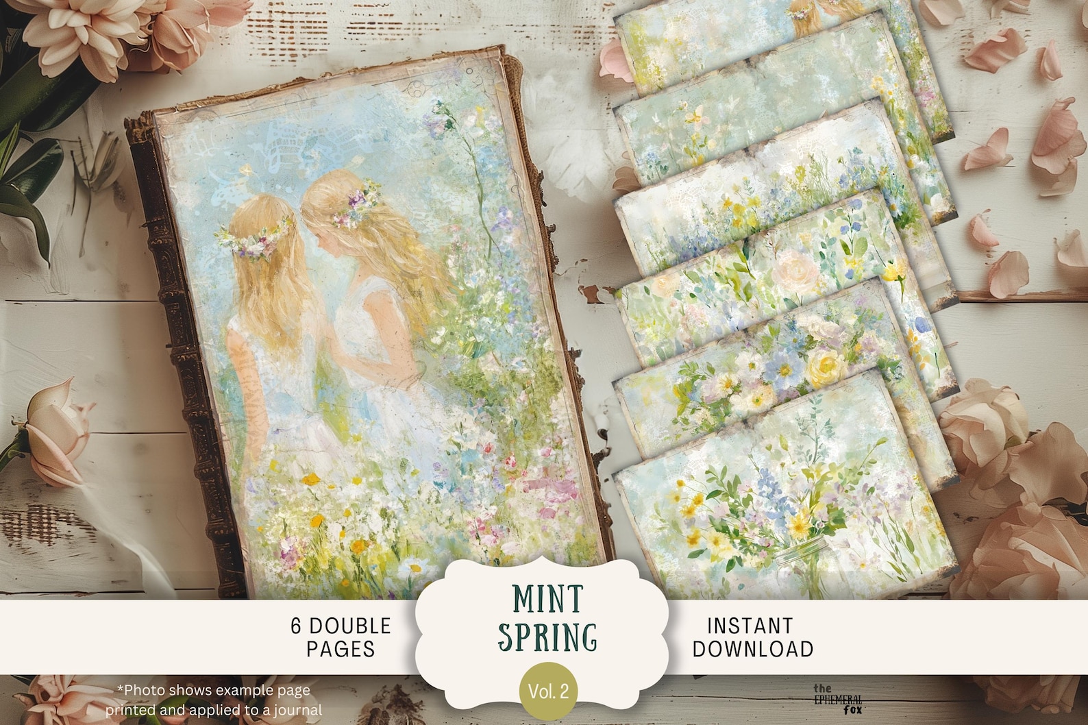 Mint Spring Junk Journal Pages 6 Digital Scrapbook Papers 11 X 8.5 ...