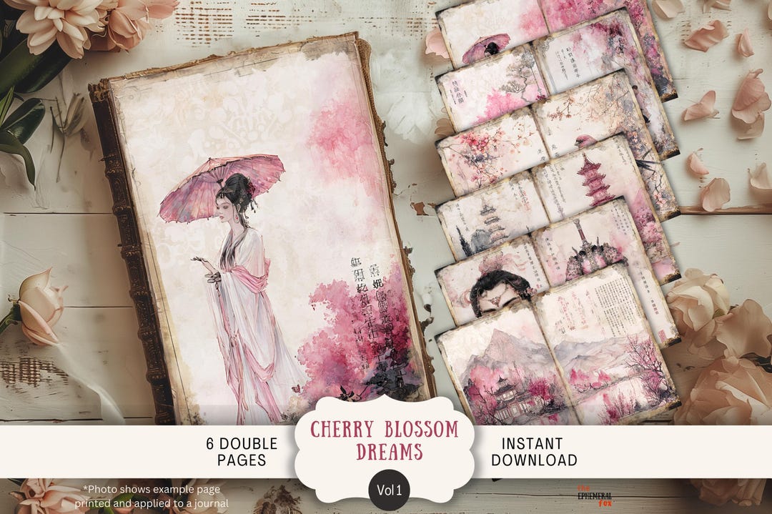 Cherry Blossom Junk Journal Pages 6 Digital Scrapbook Papers Printable ...