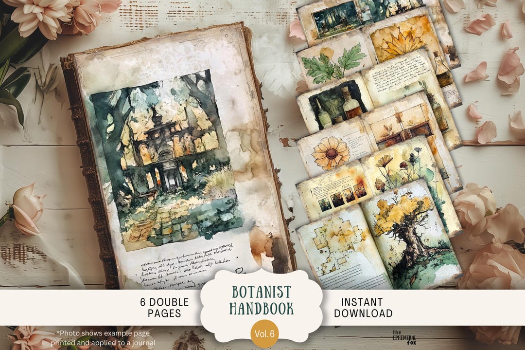 Botanist Handbook Junk Journal Pages 6 Digital Scrapbook Papers 11 X 8. ...