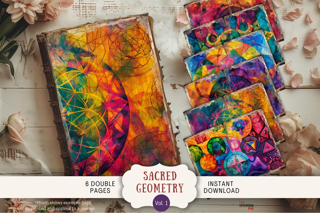 Sacred Geometry Junk Journal Pages, 6 Digital Scrapbook Pages, 11 X 8.5 ...