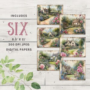 Watercolor English Garden Junk Journal Pages 6 Digital Scrapbook Papers ...