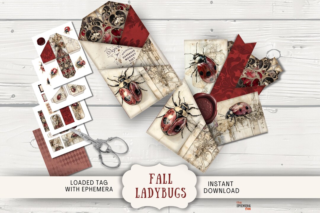 Fall Ladybugs Loaded Tags Junk Journal Printable Loaded Pockets ...