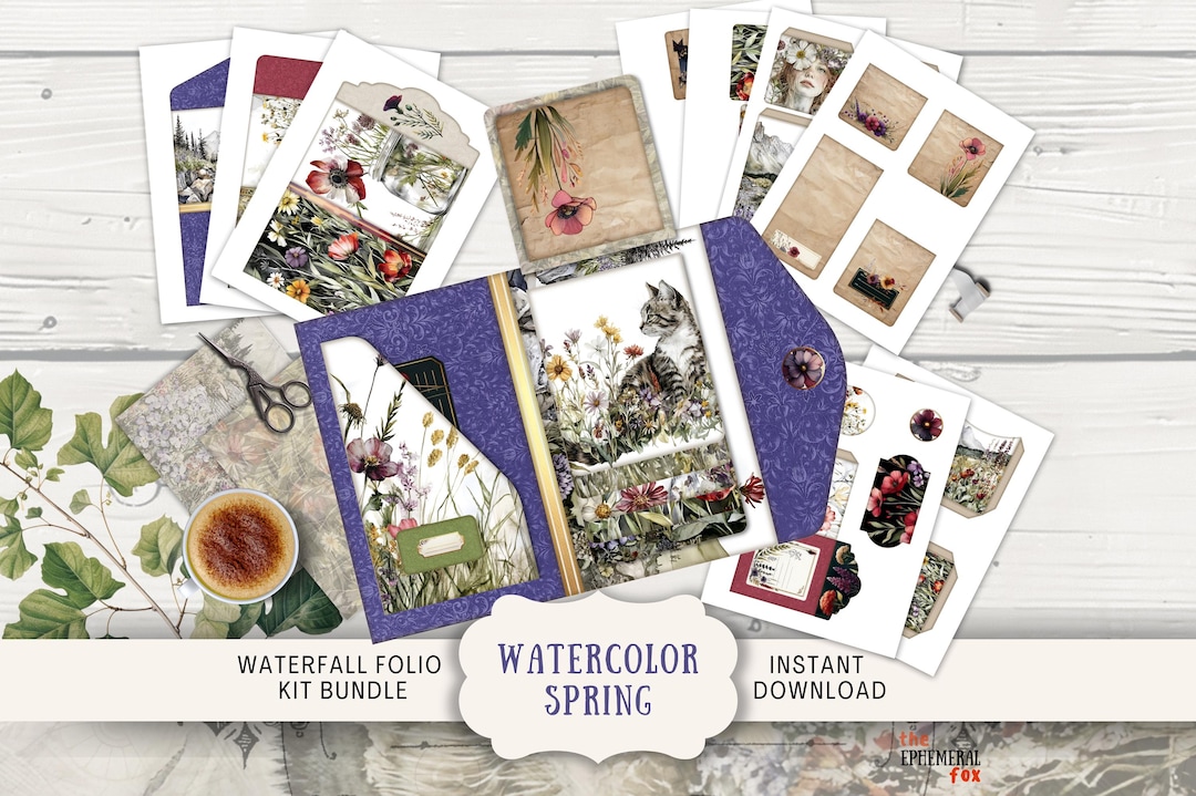 Spring Waterfall Junk Journal Folio Kit Digital Mix & Match Bases ...