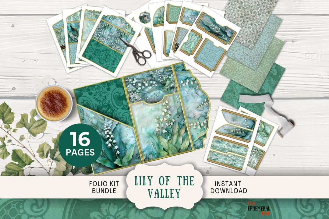 Lily of the Valley Junk Journal Folio Kit, 16 Digital Mix and Match ...