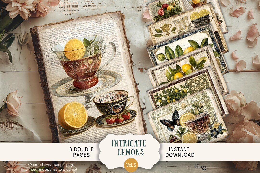 Vintage Lemons Junk Journal Pages 6 Digital Scrapbook Papers Printable ...