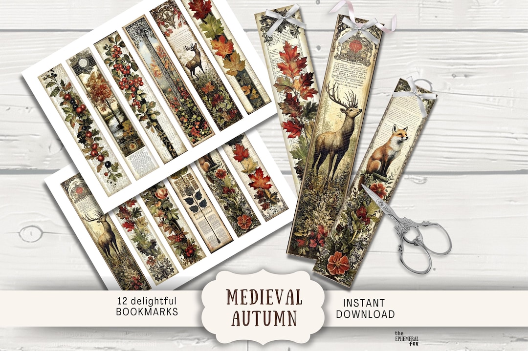 Medieval Autumn Printable Bookmarks, Junk Journal Digital Reader ...