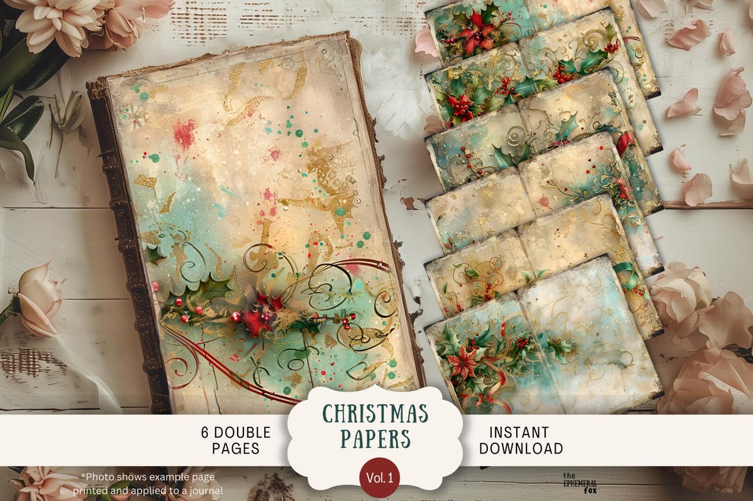 Whimsical Christmas Junk Journal Pages 6 Digital Scrapbook Papers 11 X ...
