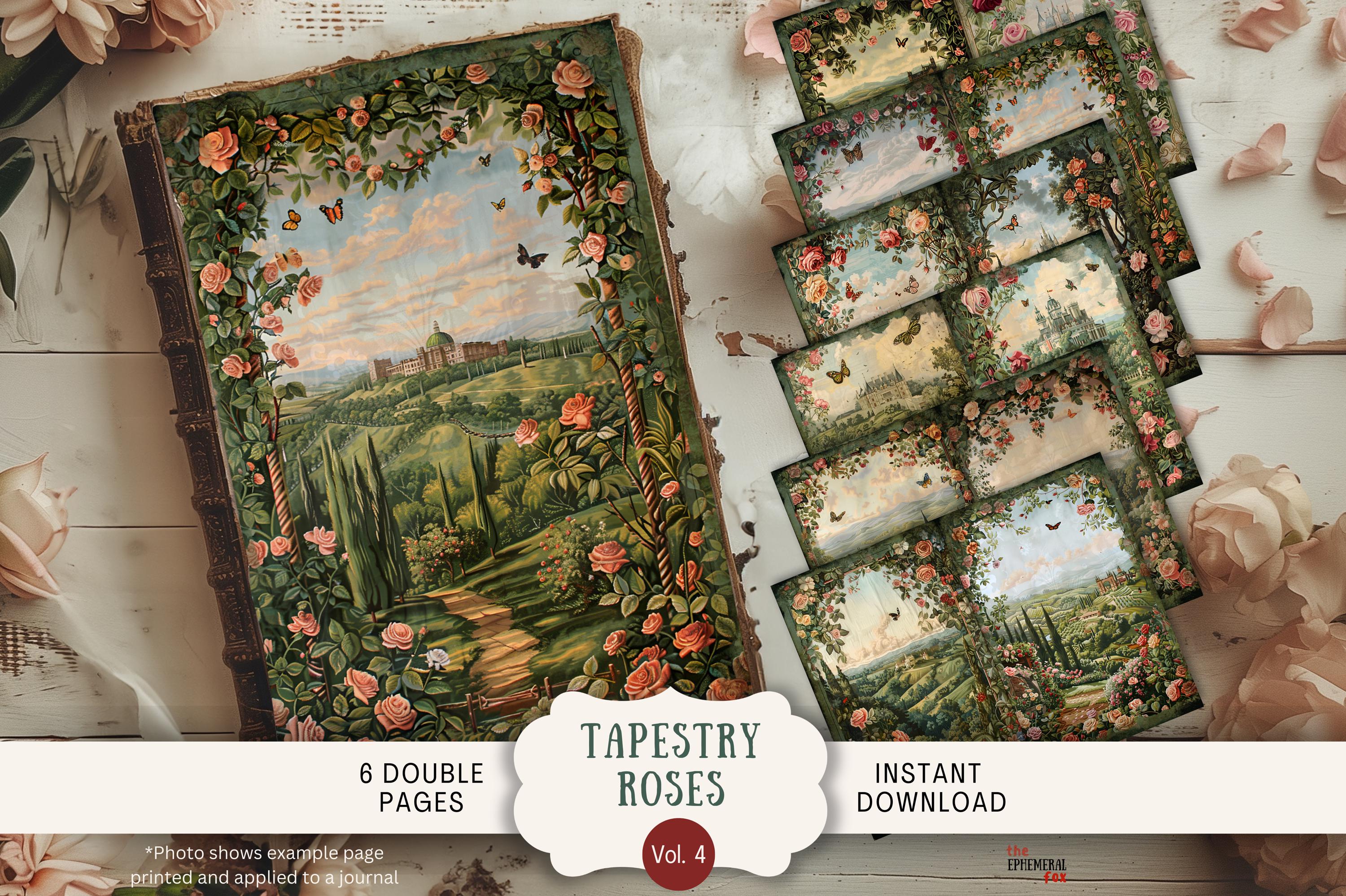 Rose Tapestry Junk Journal Kit Printable Papers Tags Tickets Envelopes ...