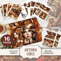 Autumn Lace Junk Journal Folio, 16 Digital Mix and Match Pages and Pockets 11 X 8.5 Printables ...