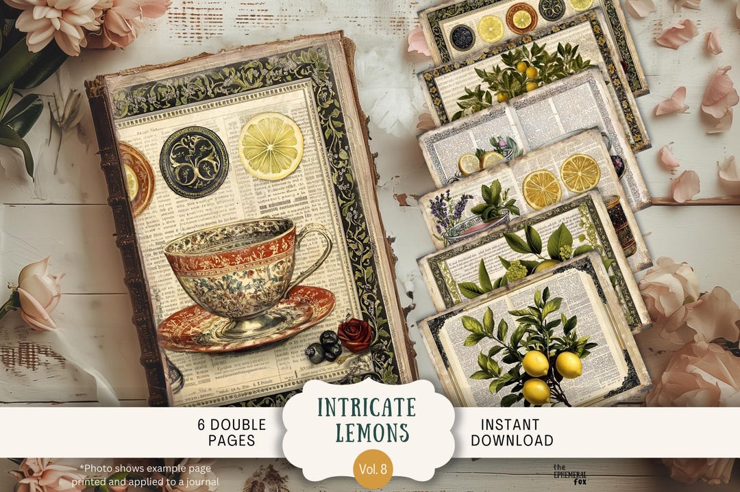 Vintage Lemons Junk Journal Pages 6 Digital Scrapbook Papers Printable ...