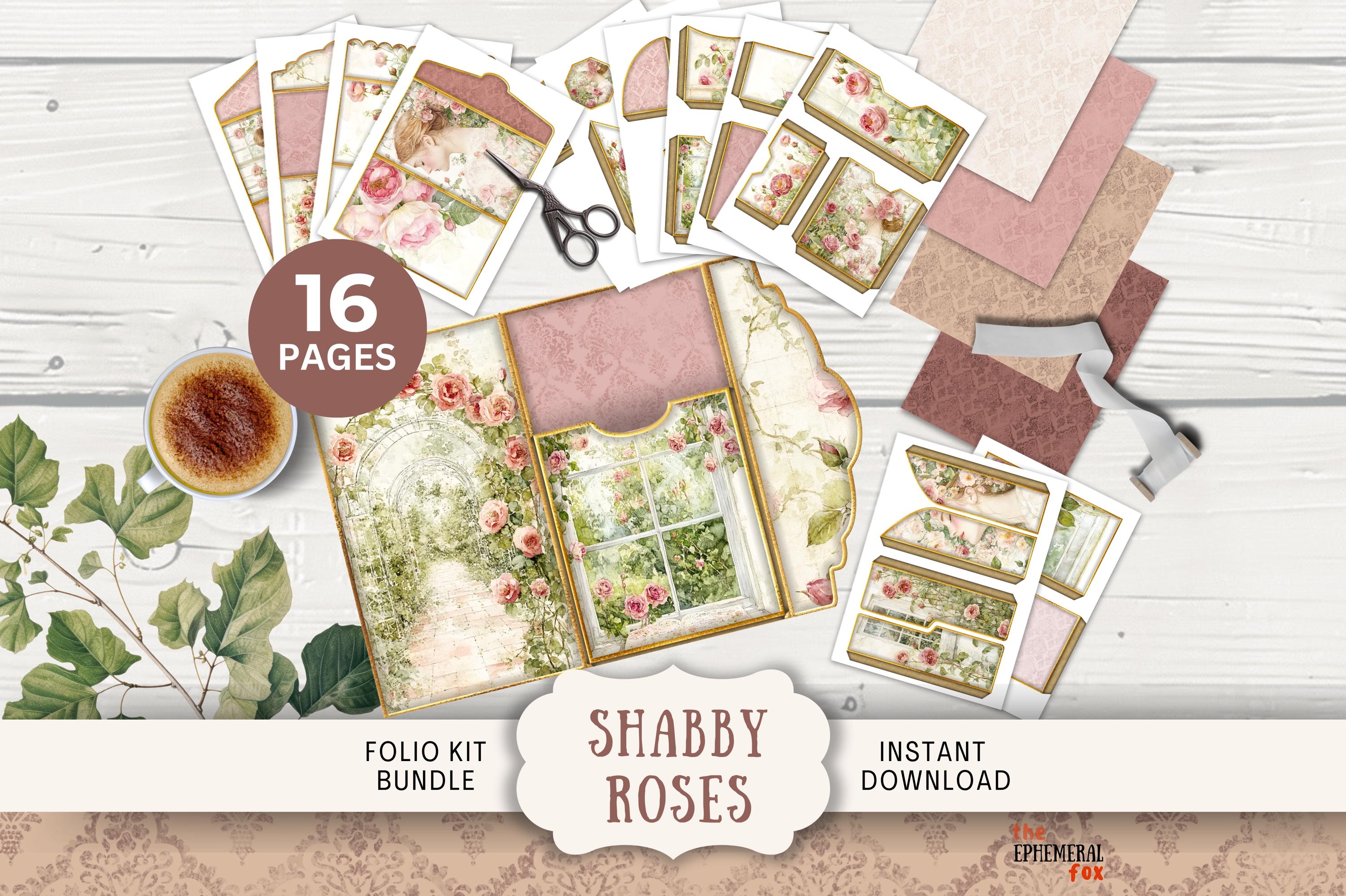 Shabby Roses Junk Journal Folio Kit, 16 Digital Mix and Match Pages ...