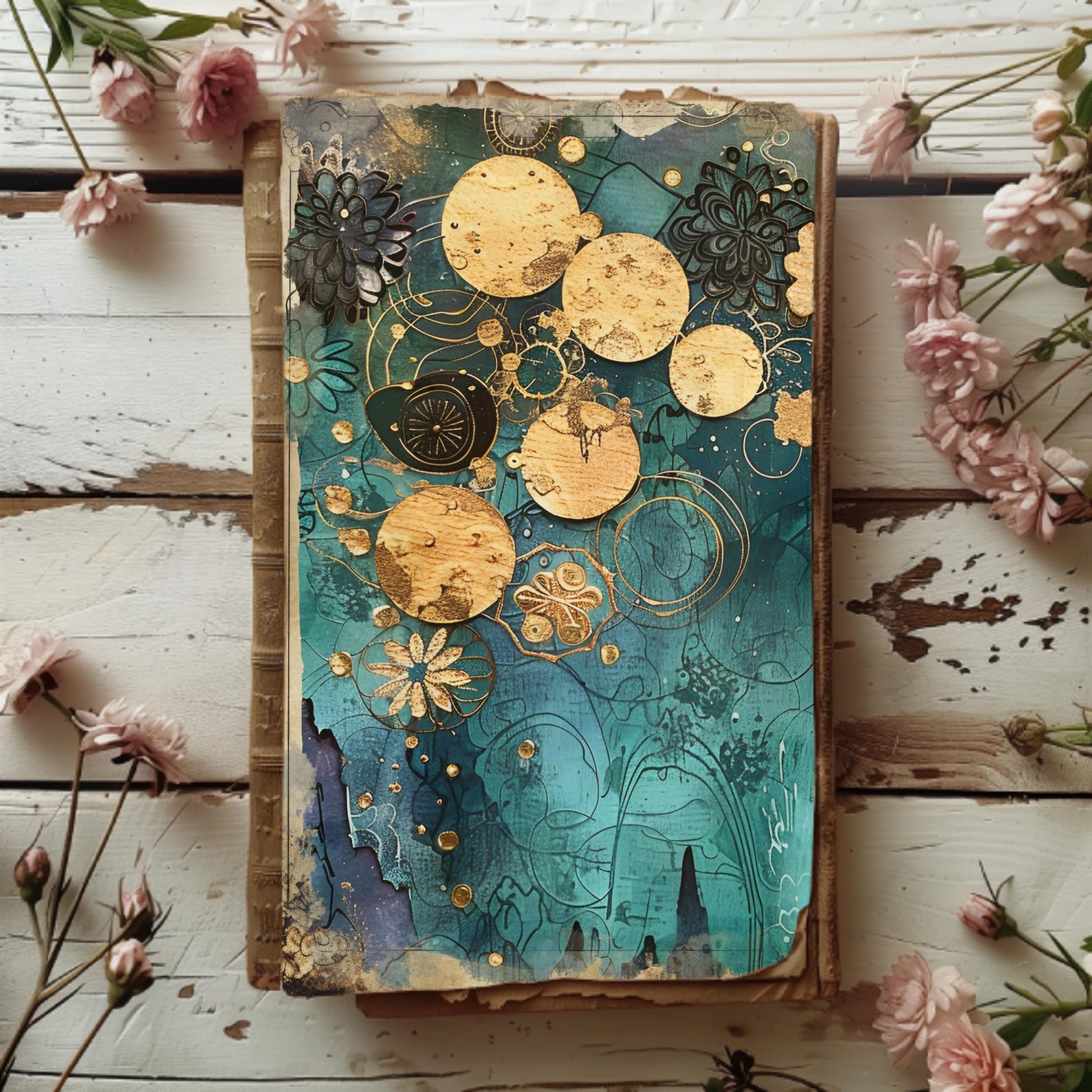 Abstract Gold Fern Junk Journal Pages, 6 Digital Scrapbook Pages, 11 X ...
