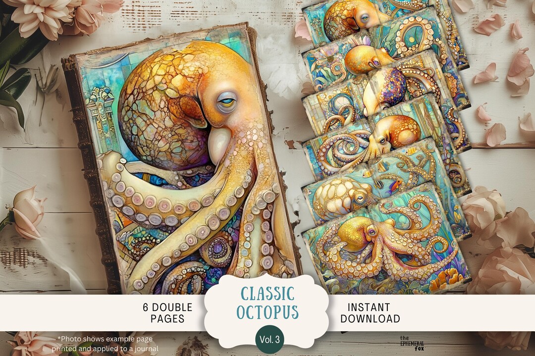 Octopus Junk Journal Pages 6 Digital Scrapbook Paper 11 X 8.5" Art ...