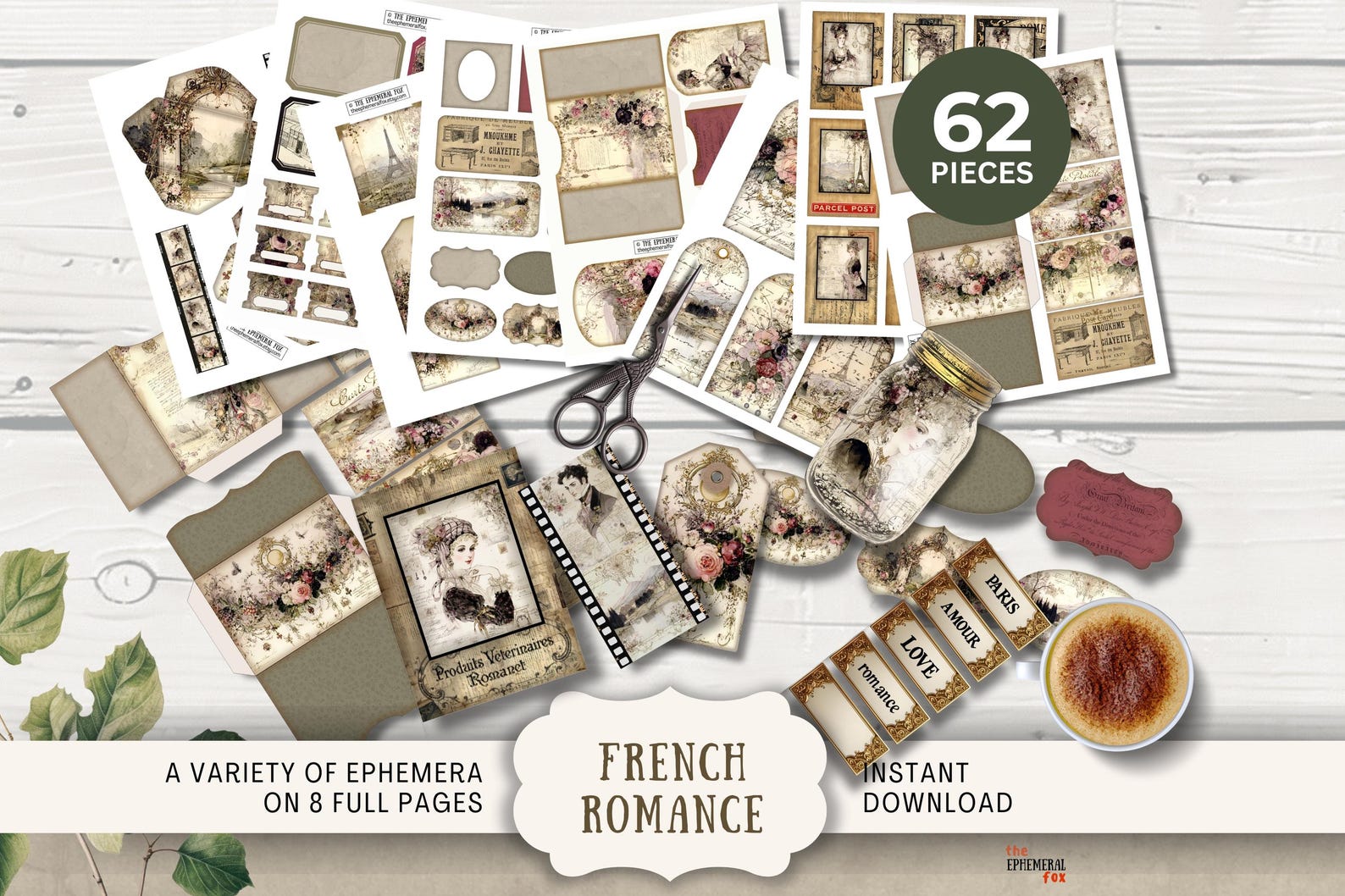 French Romance BUNDLE Junk Journal Kit Printable Papers Tags Tickets ...