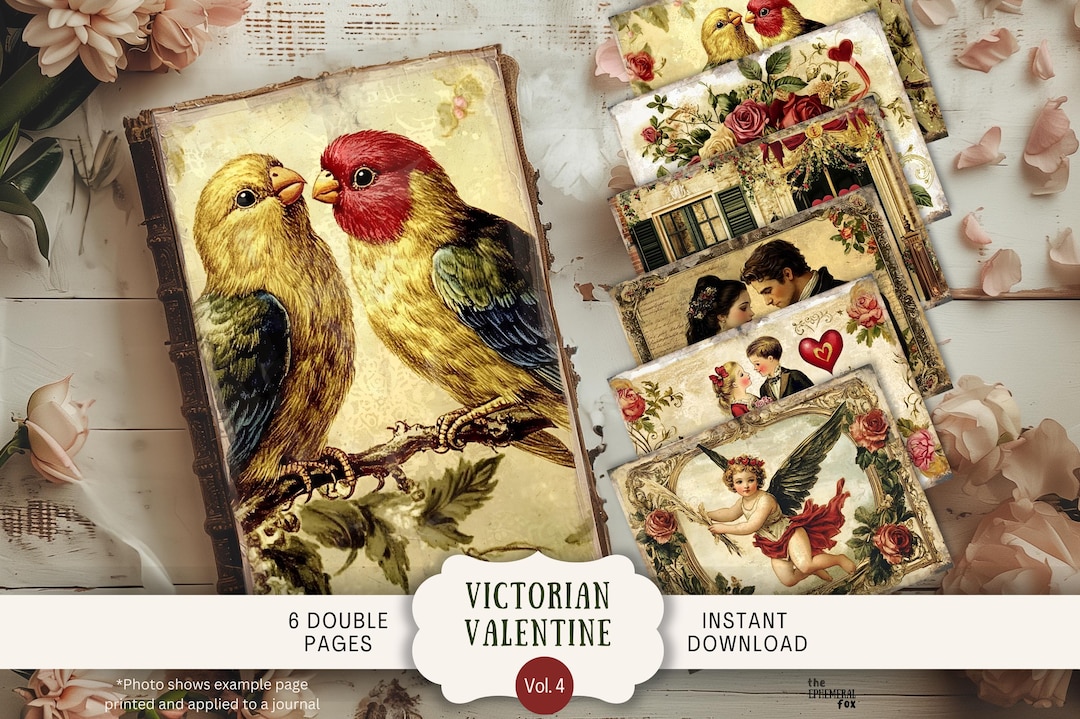 Victorian Valentine Junk Journal Pages 6 Digital Scrapbook Papers 11 X ...