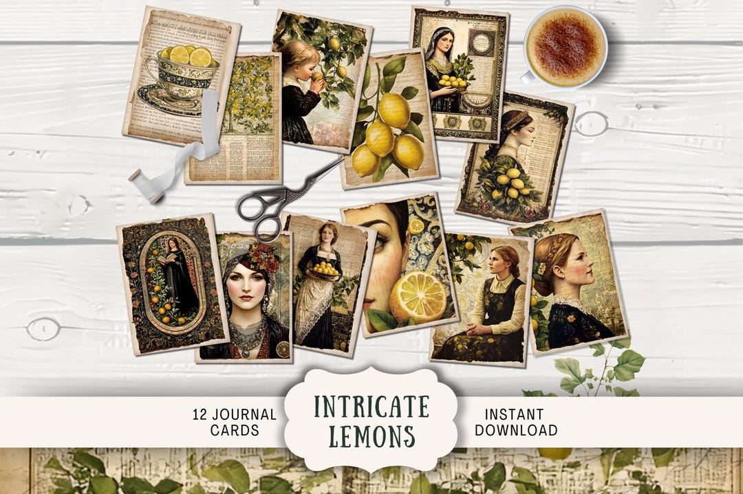 Vintage Lemons Junk Journal Cards 12 Digital ATC Postcards Printable ...