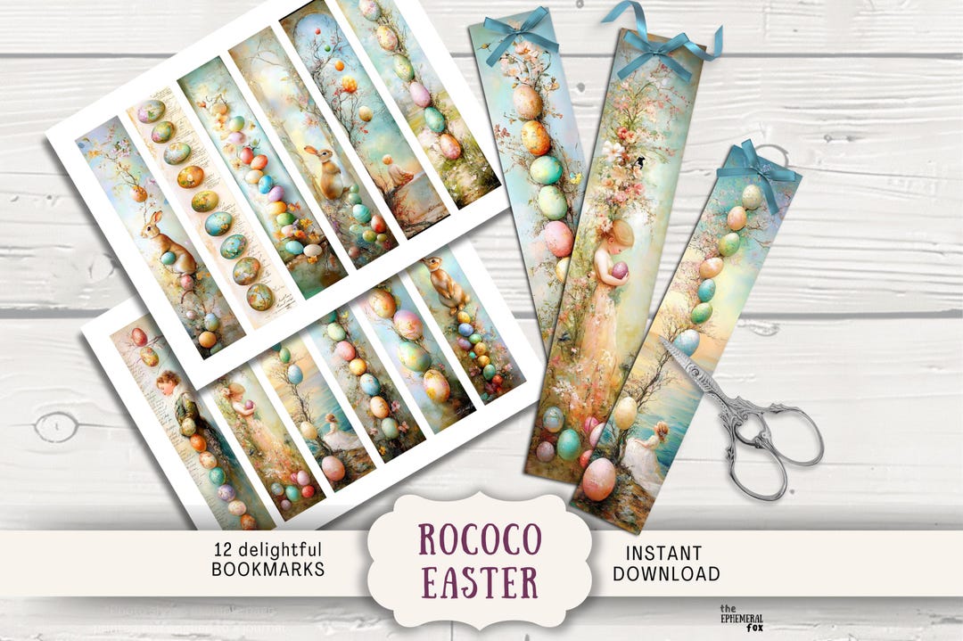 Rococo Easter Printable Bookmarks, Junk Journal Digital Reader Library ...
