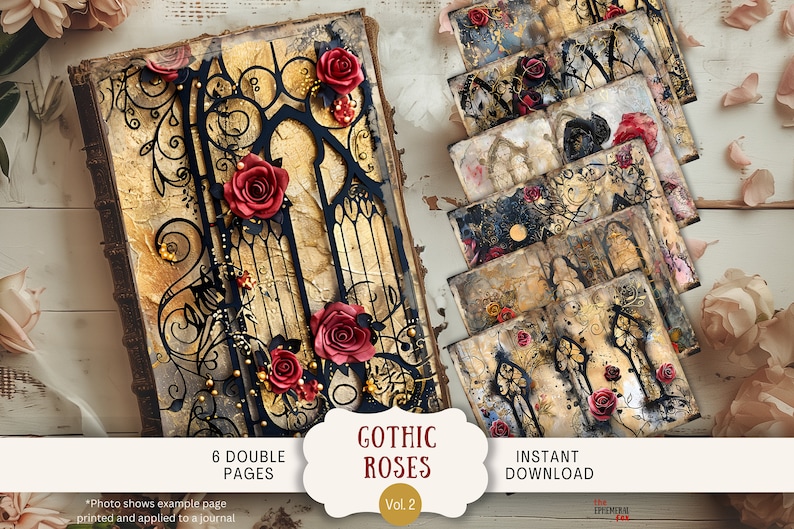 Gothic Red Rose Junk Journal Pages 6 Digital Scrapbook Pages 11 X 8.5 ...