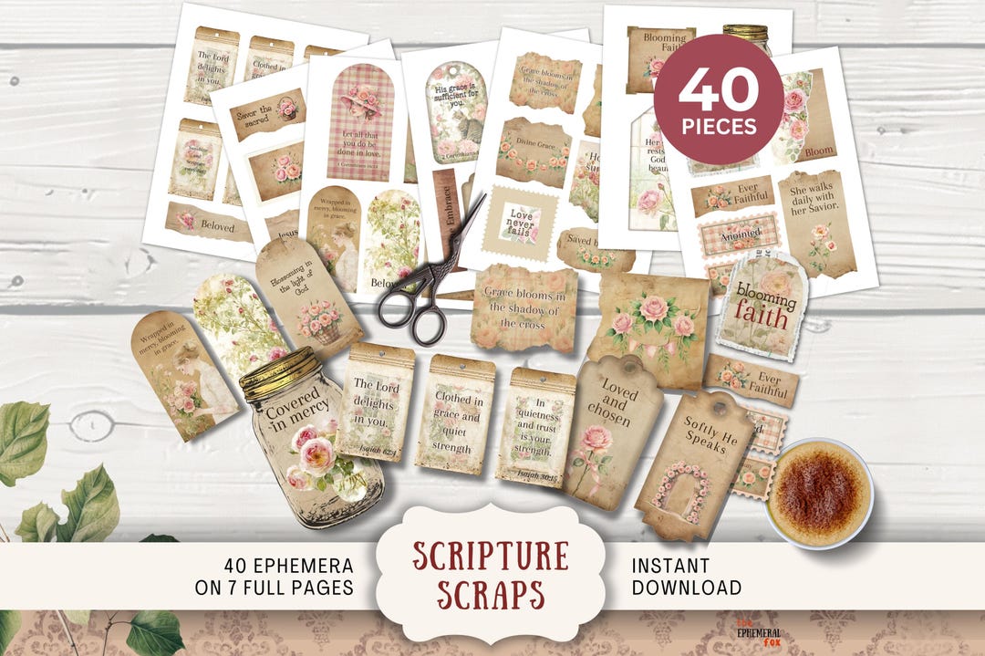 Shabby Roses Scripture Scraps Printable Faith Ephemera for Junk ...