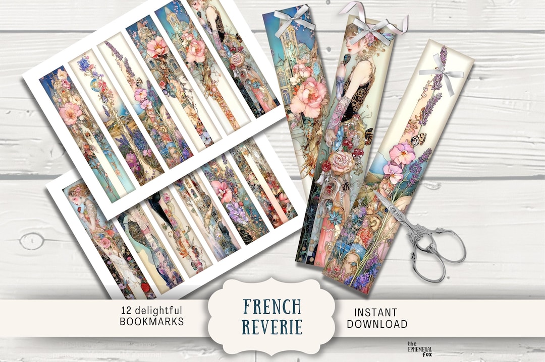 French Reverie Printable Bookmarks, Junk Journal Digital Reader Library ...