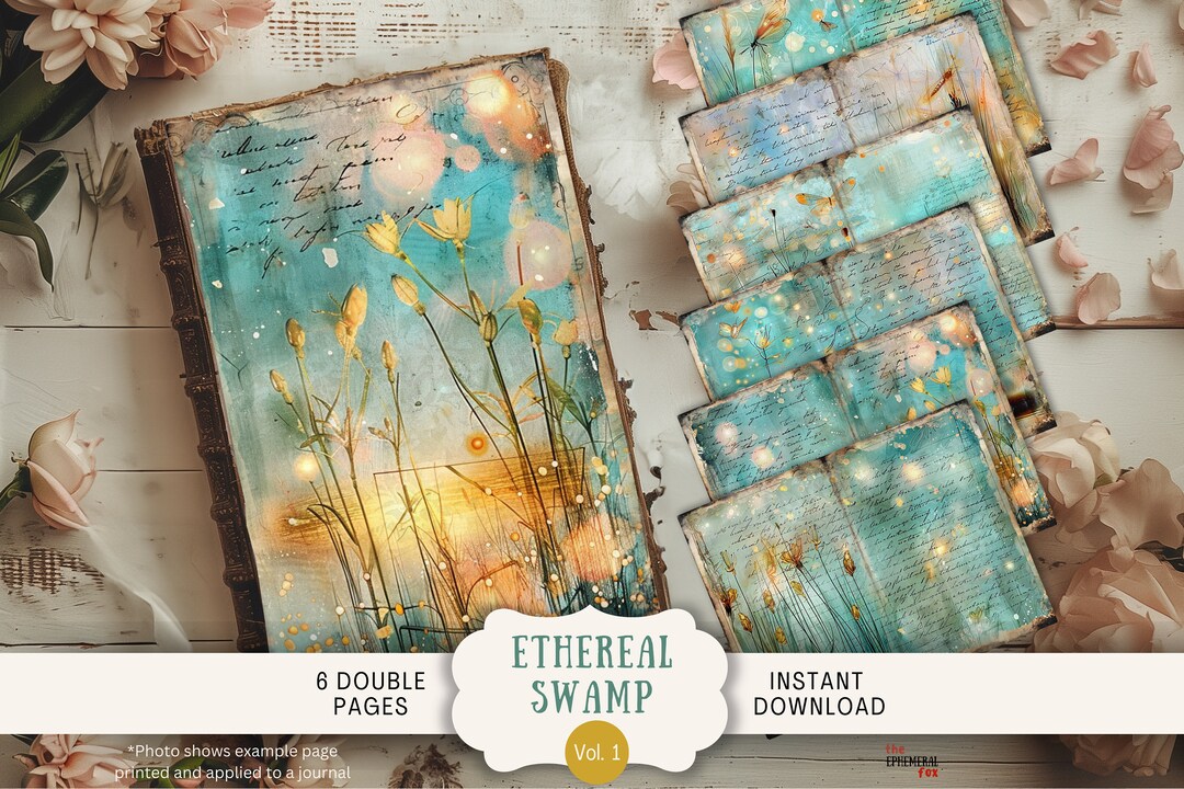 Ethereal Swamp Junk Journal Pages, 6 Digital Scrapbook Pages, 11 X 8.5 ...