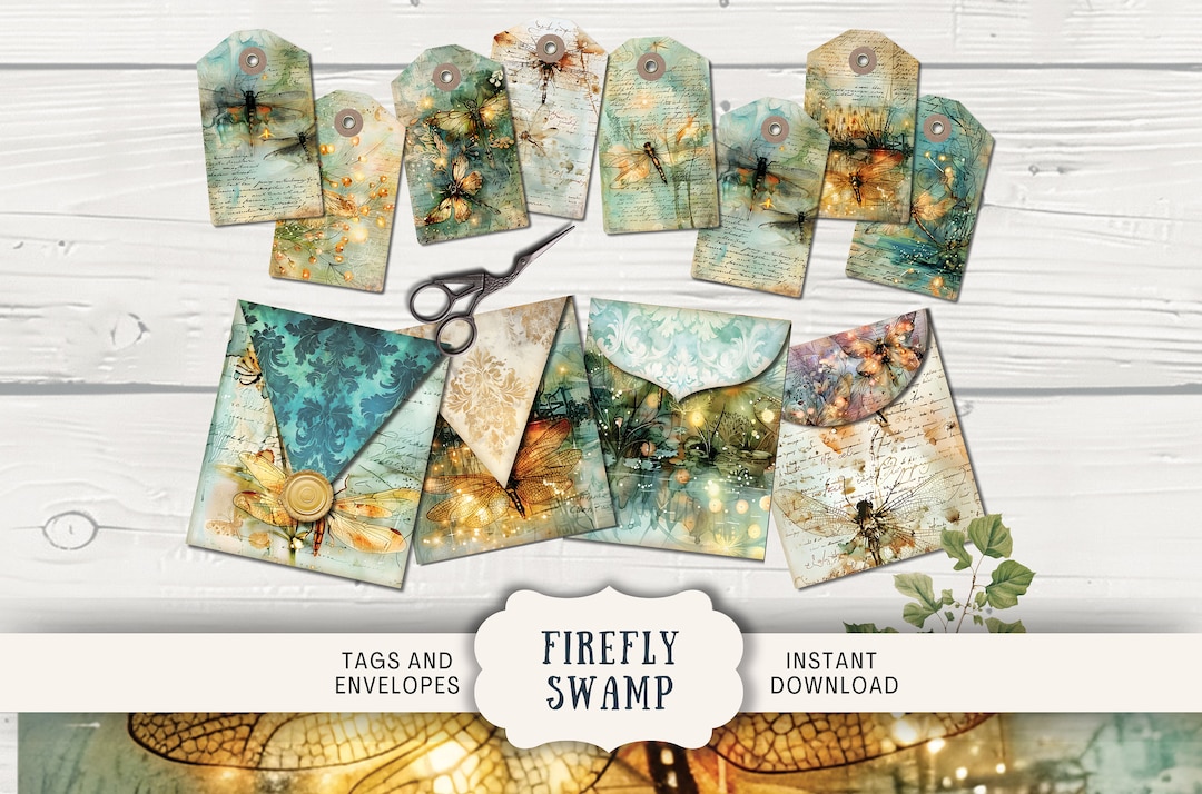 Firefly Swamp Junk Journal Ephemera Tags and Envelopes, 4 Digital Junk ...
