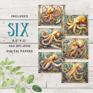 Octopus Junk Journal Pages 6 Digital Scrapbook Paper 11 X 8.5" Art ...