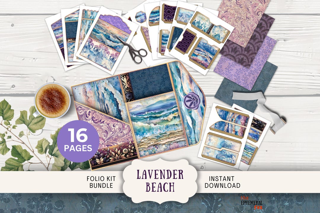 Lavender Beach Junk Journal Folio Kit, 16 Digital Mix and Match Pages ...