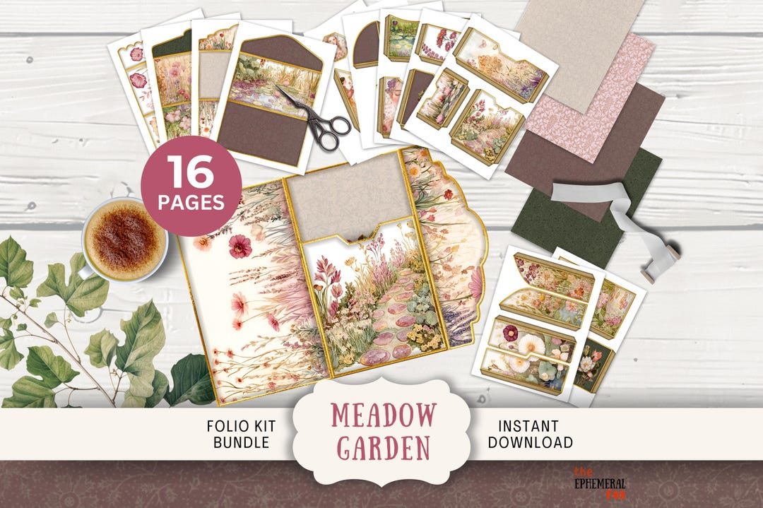 Meadow Garden Junk Journal Folio Kit, 16 Digital Mix and Match Pages ...