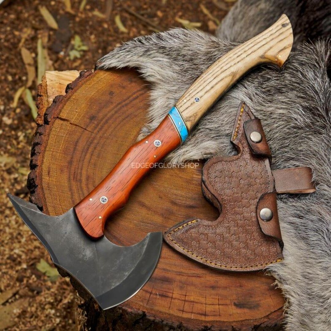 Handmade Carbon Steel Viking Eagle Axe: Camping Hatchet With Leather ...