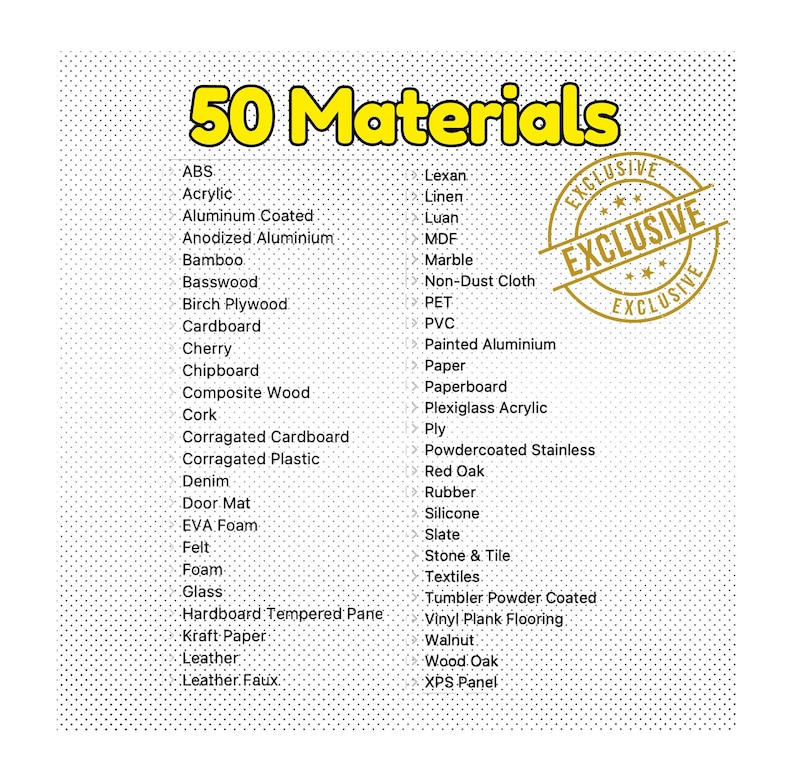 Lightburn Materials Library Optimized for Omtech Polar 50W CO2 Laser ...