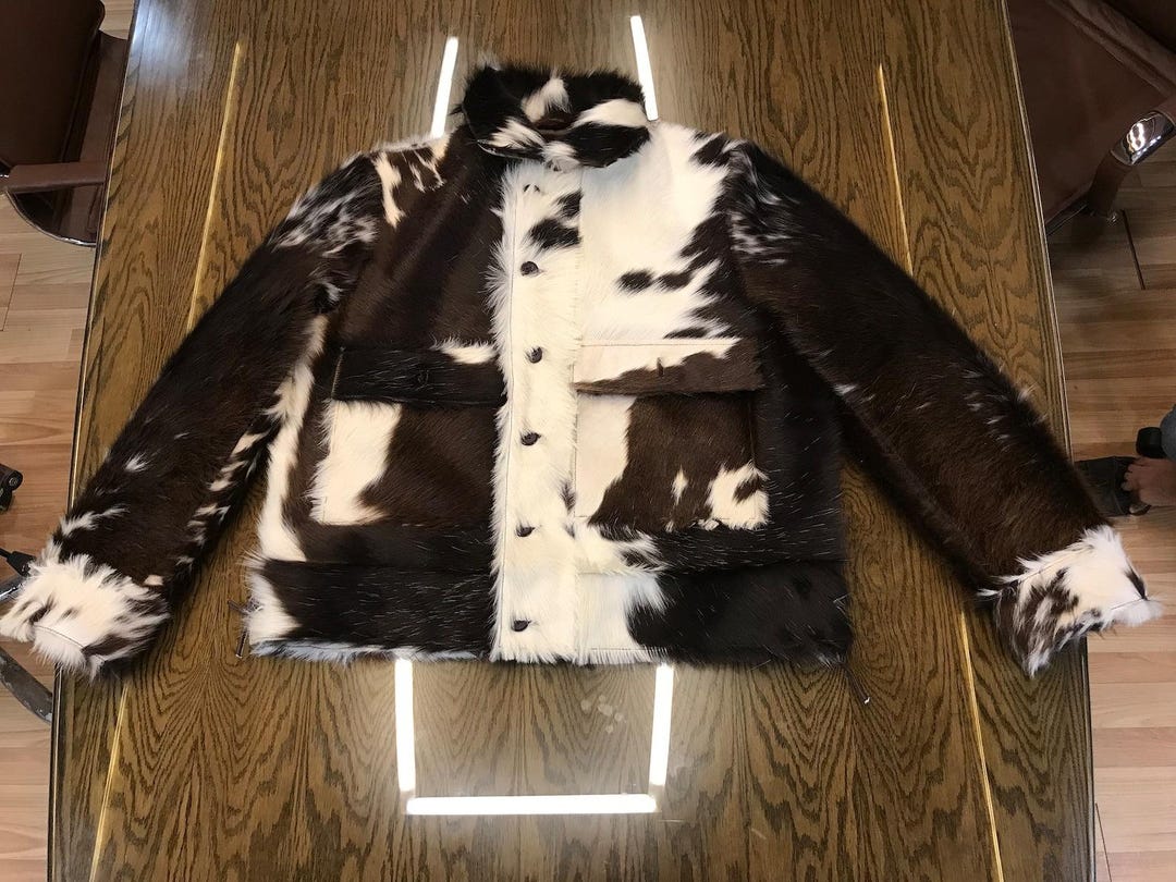 Handcrafted Cowhide Hair-on Leather Jacket: Rustic Fur-trimmed ...