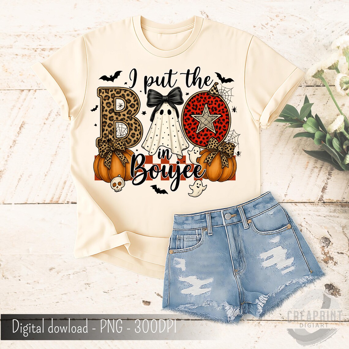 Retro Halloween Leopard PNG: Spooky Boujee Ghost Design (digital ...