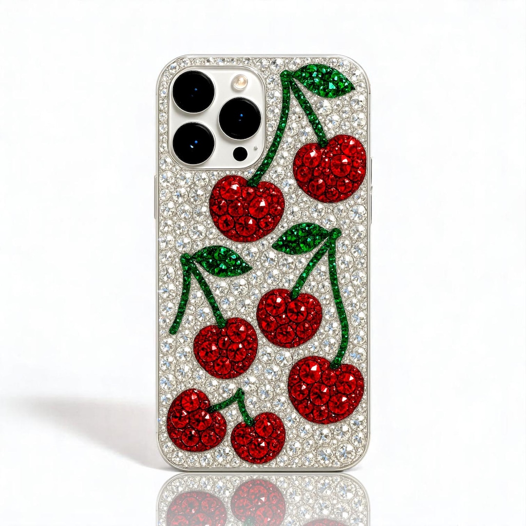 Rhinestone Red Cherry Phone Case for iPhone 12 13 14 15 16 17 Air Pro ...
