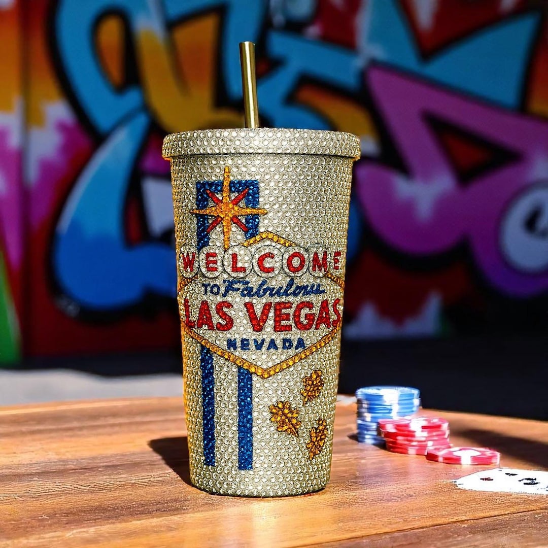 Bling Las Vegas Coffee Tumbler With Straw, Custom Name Personalized ...