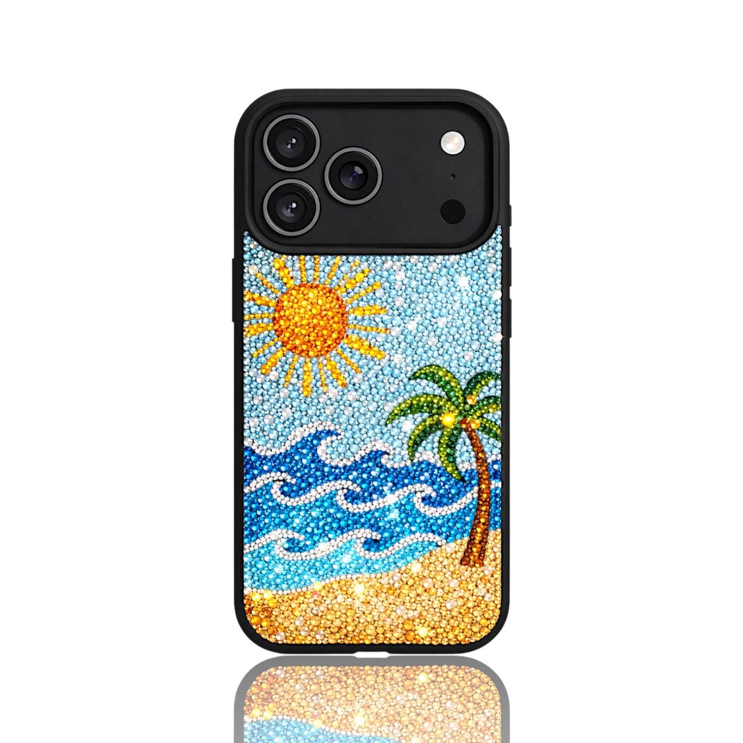 Rhinestone Beach Sun iPhone 17 Pro Max Phone Case, Crystals Bling ...