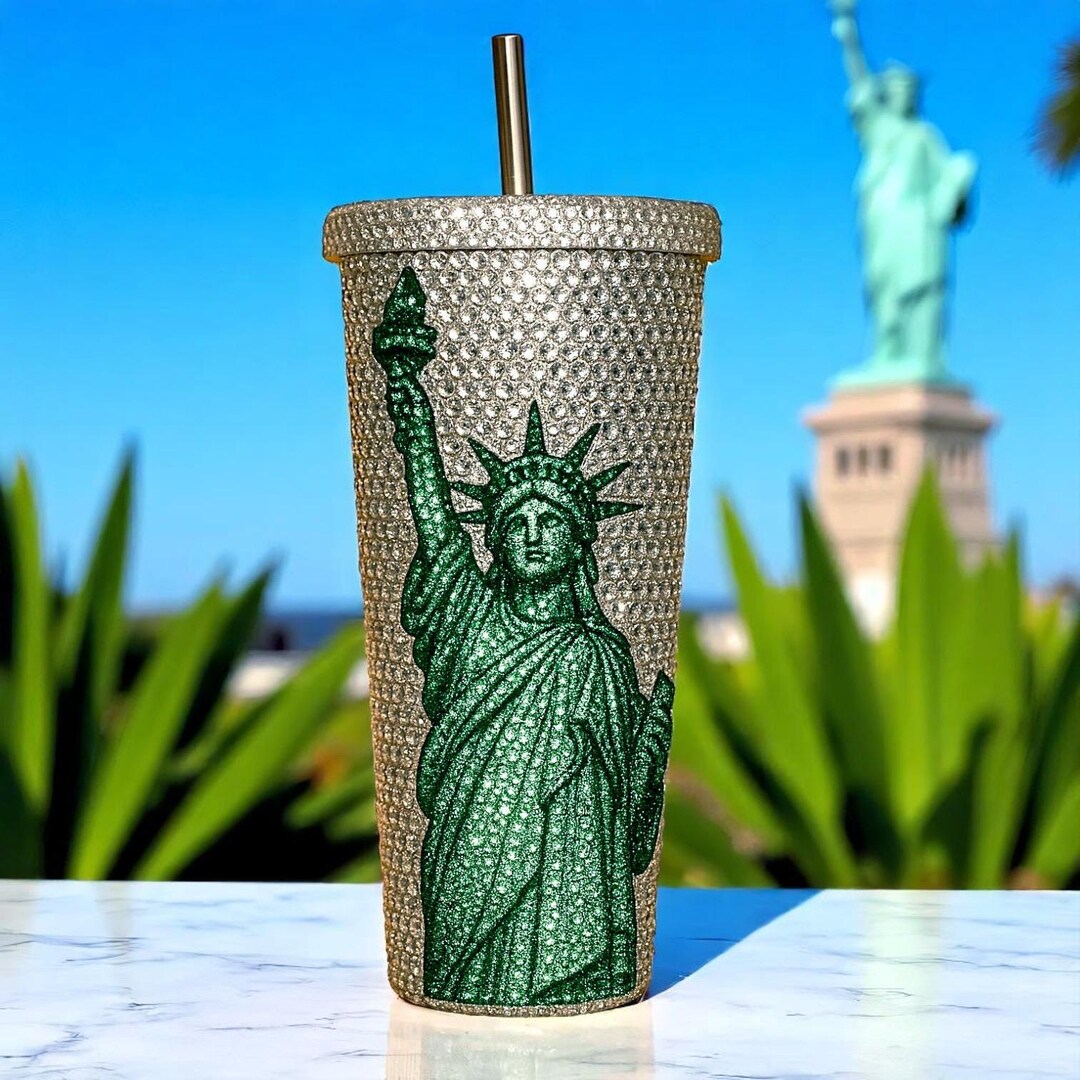 Bling Statue of Liberty New York Coffee Tumbler With Straw ...