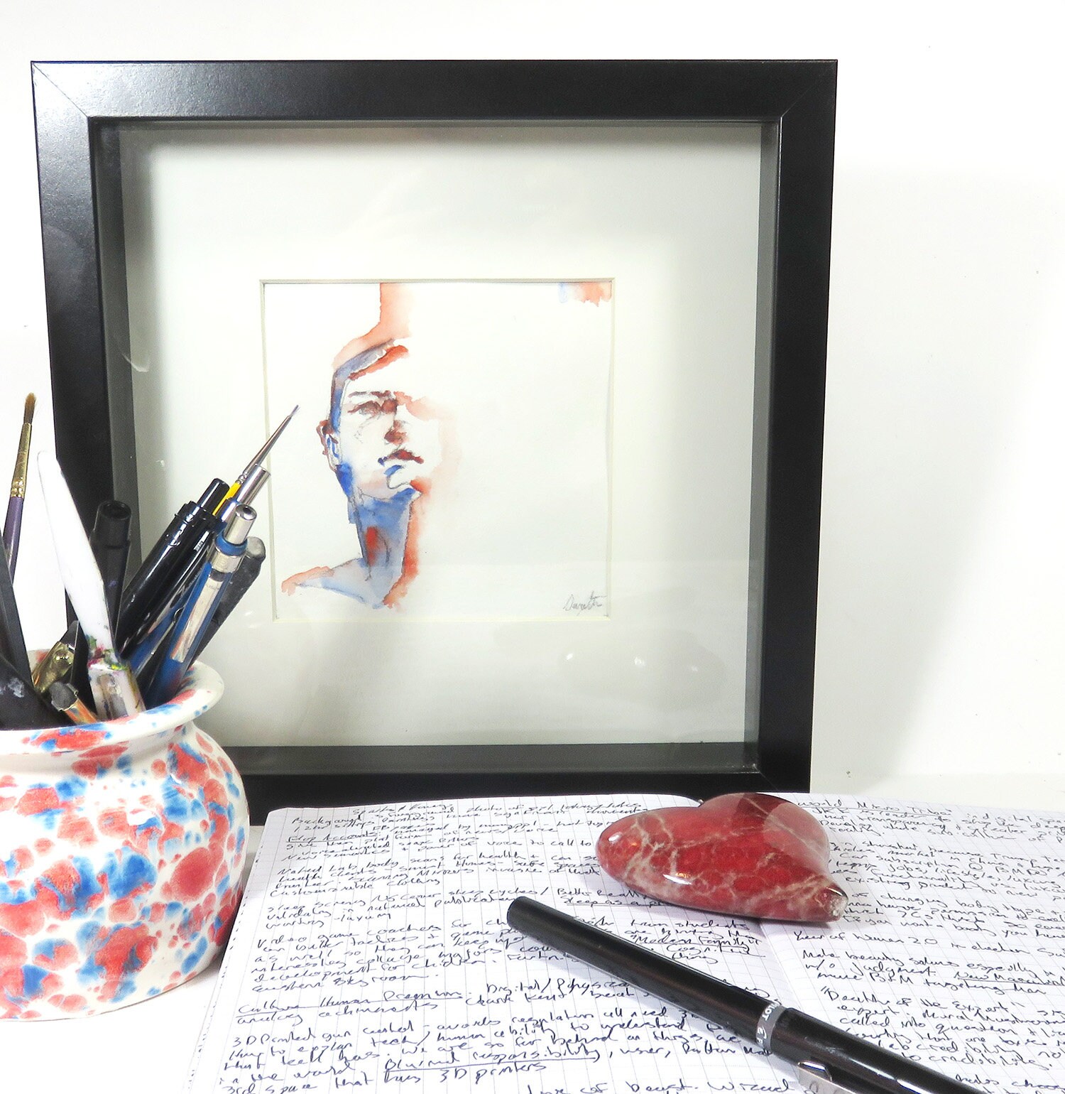 Face Watercolor Painting Shadow Box Frame Fashion Illustration Gift ...