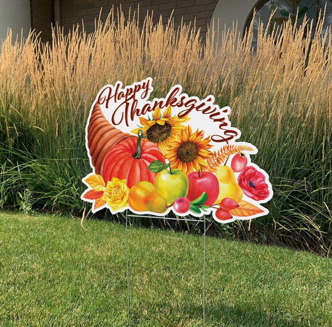 Cornucopia Thanksgiving Yard Sign With Metal Stake - Etsy