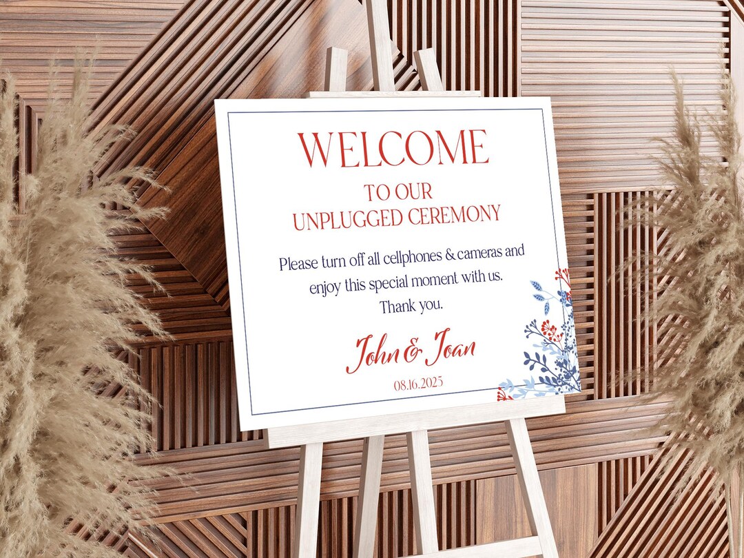 Floral Unplugged Ceremony Sign, Elegant Wedding Decor, Personalized ...