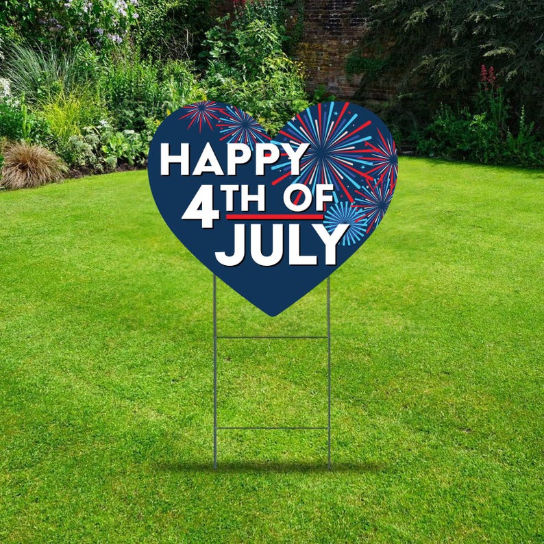 Happy 4th of July Firework Heart Yard Sign With Metal Stake - Etsy