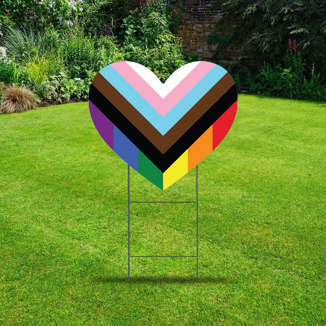 Progress Flag Heart, Happy Pride Month, Love is Love Yard Sign With ...