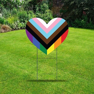 Progress Flag Heart, Happy Pride Month, Love is Love Yard Sign With ...